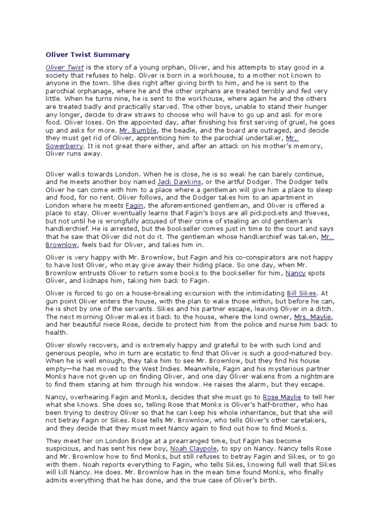 Oliver Twist Summary | PDF | Oliver Twist | Nancy (Oliver Twist)
