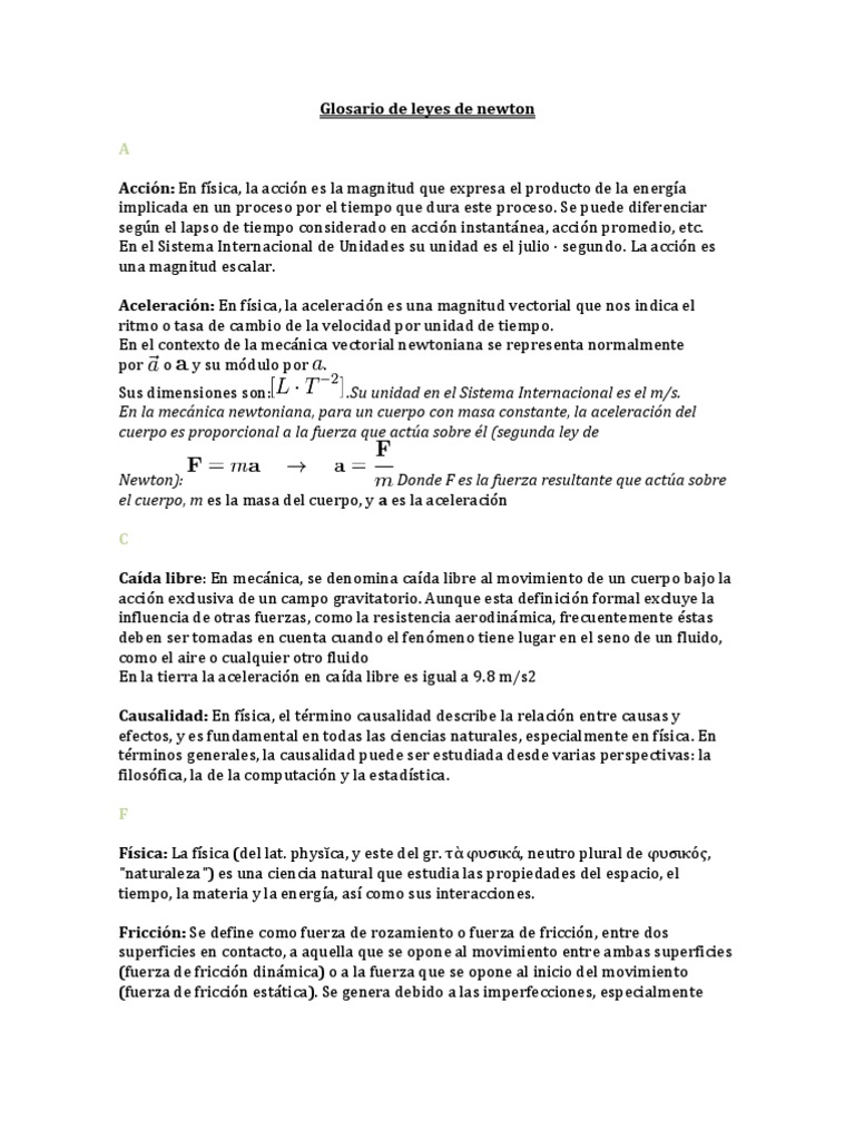 Glosario de las Leyes de Newton | PDF | Fuerza | Movimiento (física)