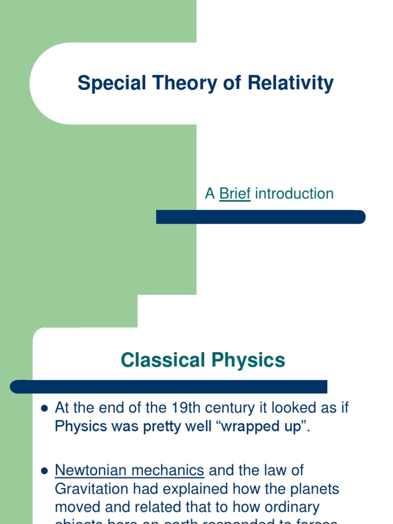 Special Theory of Relativity | Theory Of Relativity | General ...