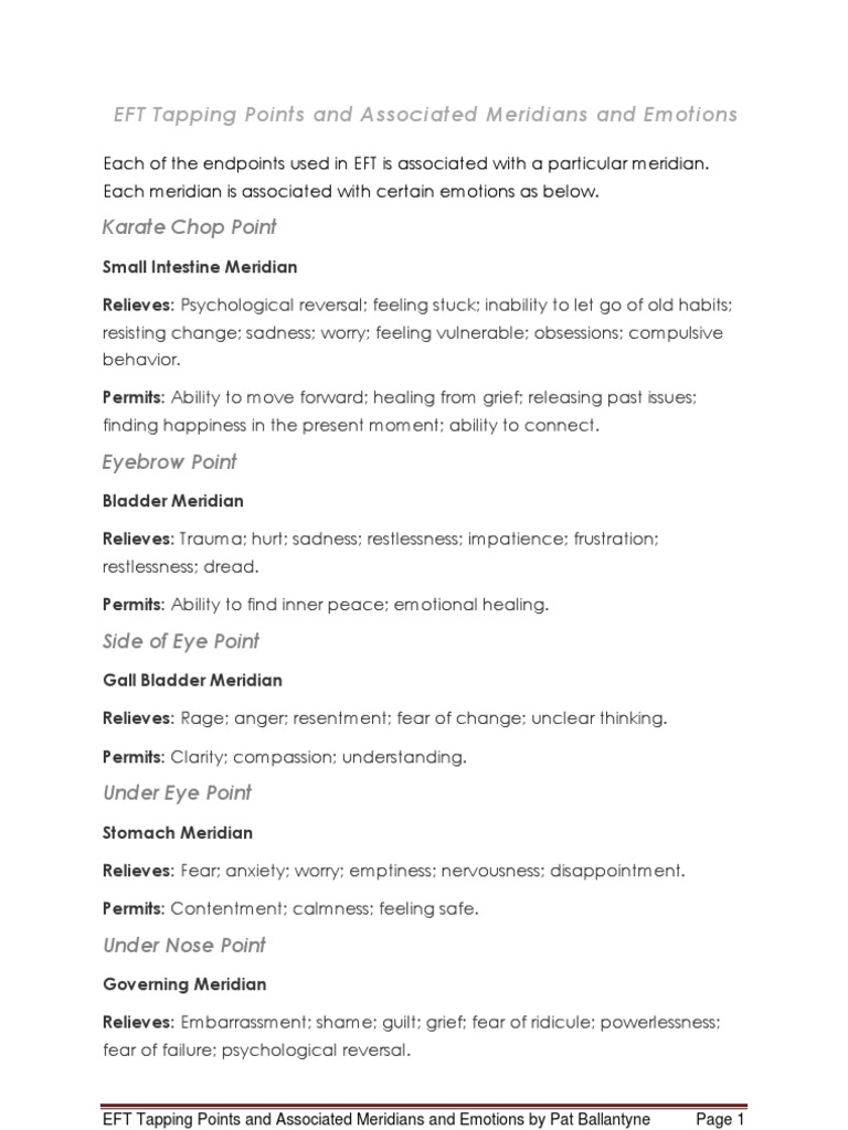 Eft Tapping Points and Associated Meridians 1 | PDF | Self-Improvement
