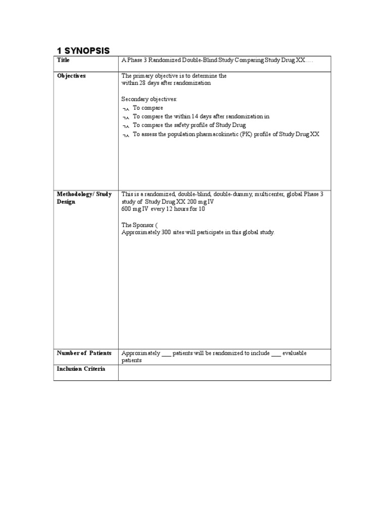 Blinded Study Synopsis format | Phases Of Clinical Research | Medical ...