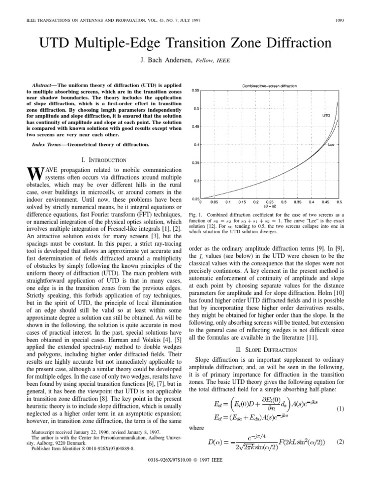 1997 UTD Multiple Edge Transition Zone Diffraction | PDF | Diffraction | Waves