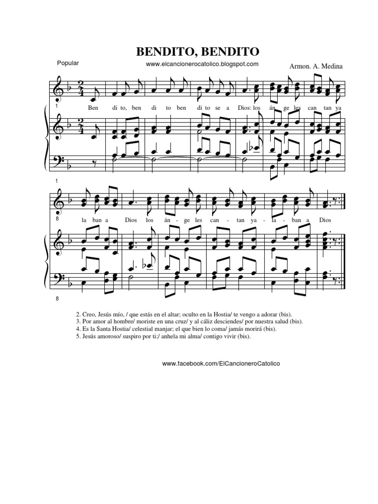 Bendito, Bendito Partitura