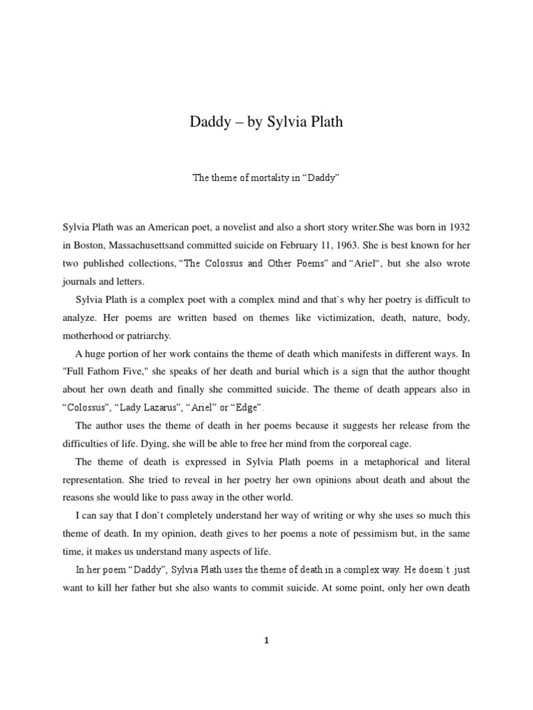 The Theme of Mortality in The Poem Daddy | PDF | Sylvia Plath | Poetry
