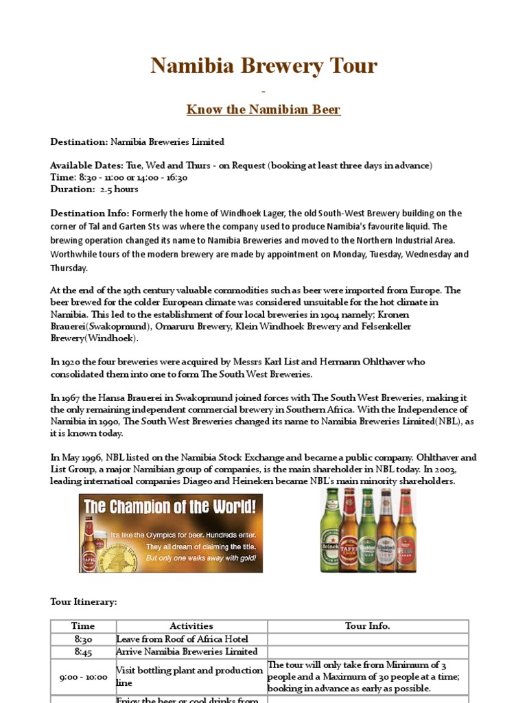 Namibia Brewery Experience | PDF | Travel