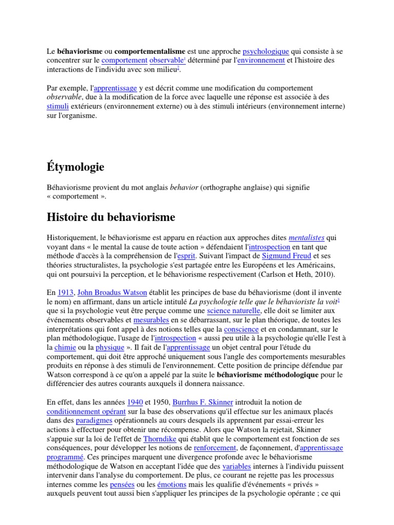Le Béhaviorisme Ou Comportementalisme | PDF | Béhaviorisme ...
