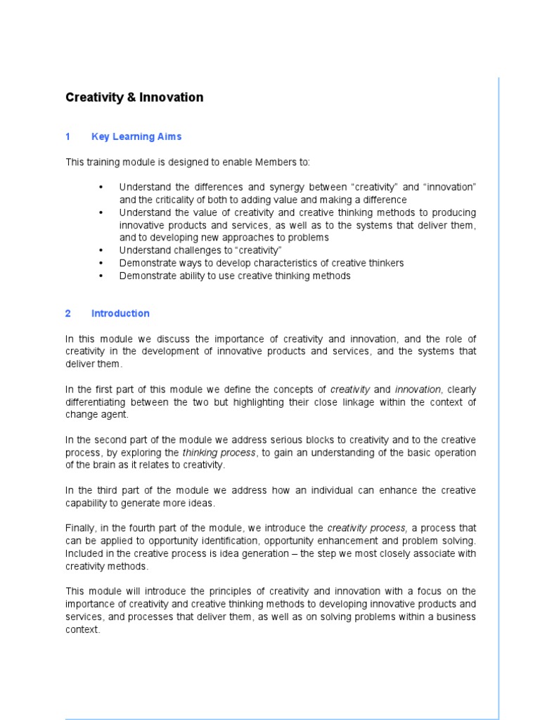 Creativity Training Module | PDF | Creativity | Brainstorming