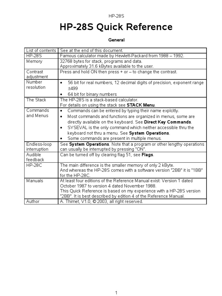 HP 28S Quick Reference | PDF | Matrix (Mathematics) | Array Data Structure