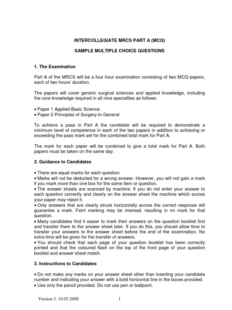 Lebanon Exams Mrcs Part A Sample Questions | PDF | Multiple Choice ...