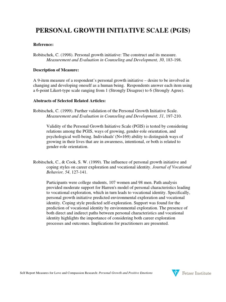 PGIS (Personal Growth Initiative Scale) | PDF | Personal Development ...