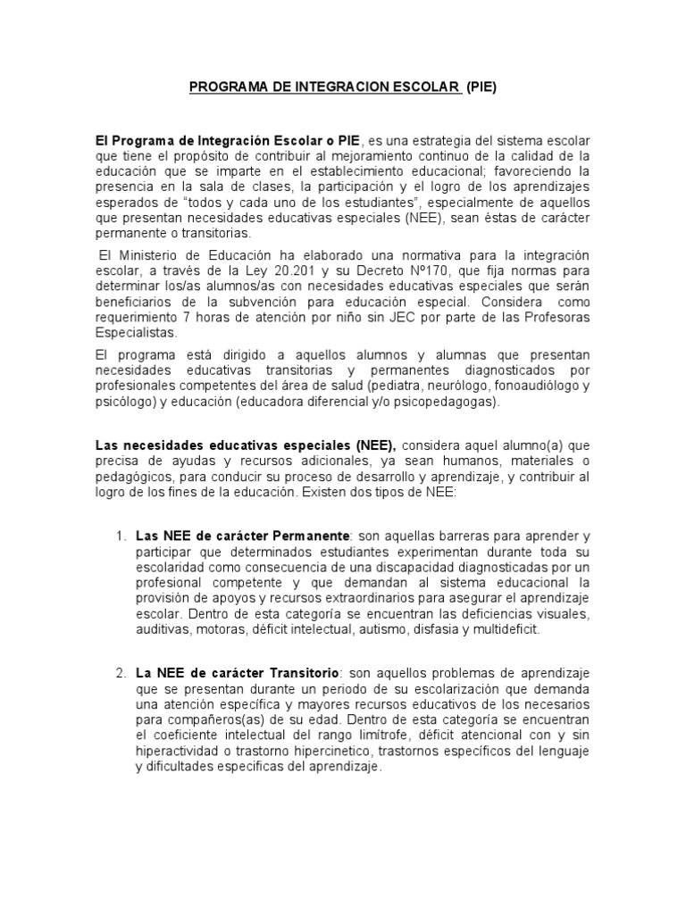 Programa de Integracion Escolar Utp | Descargar gratis PDF | Maestros ...