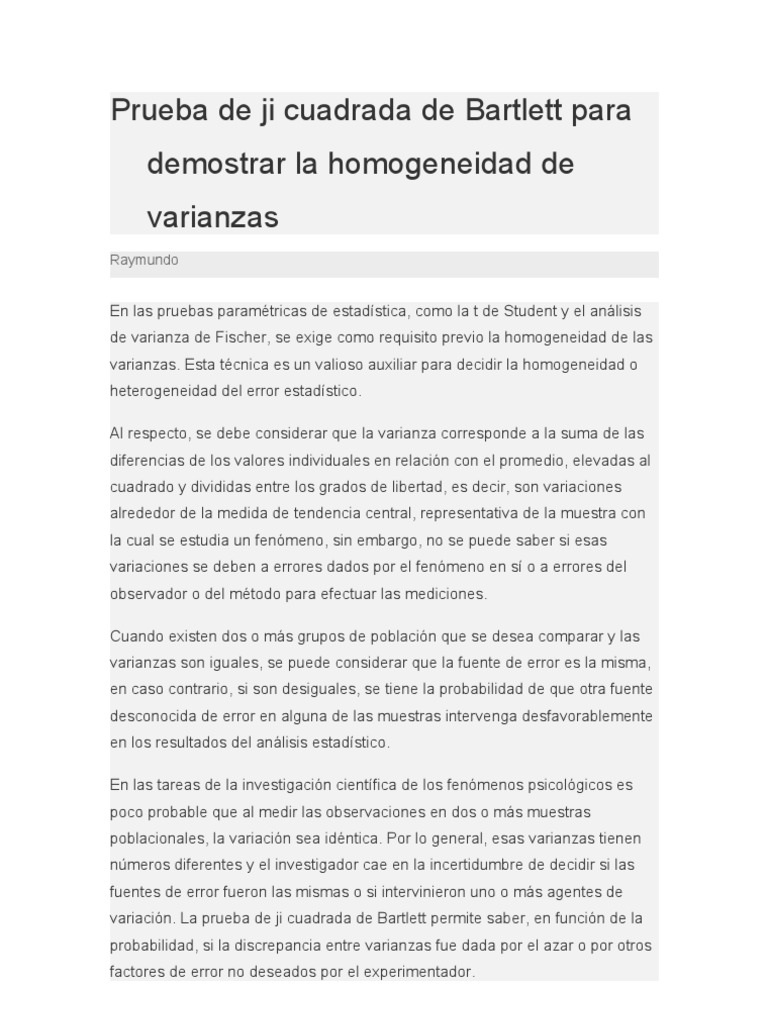 Prueba de Ji Cuadrada de Bartlett para Demostrar La Homogeneidad de Varianzas | PDF | Logaritmo ...
