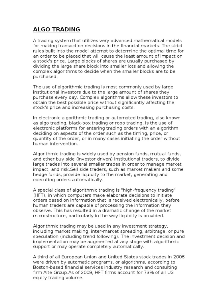 Algo Trading | PDF | Algorithmic Trading | High Frequency Trading