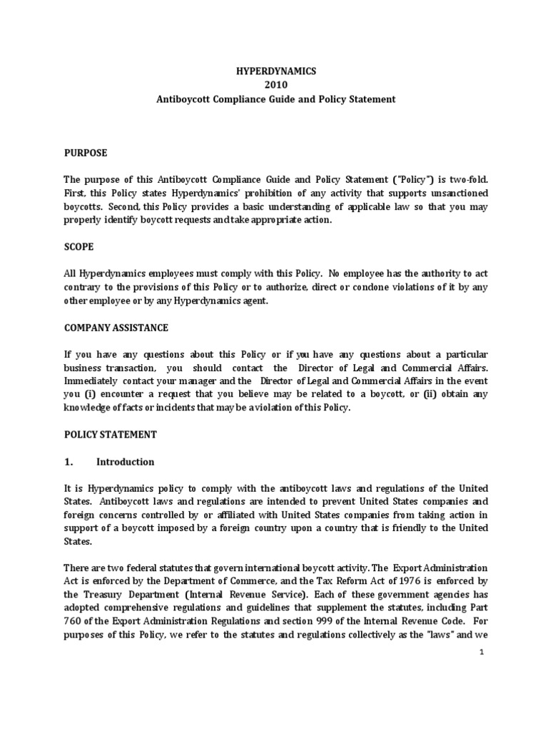 Antiboycott Compliance Guide 2010-2011 | PDF | Boycott | Letter Of Credit