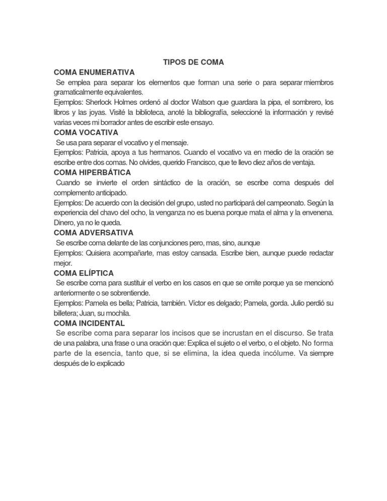 Tipos de Coma en Gramática Española | PDF