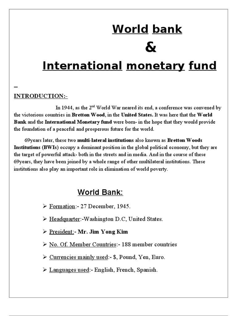 World Bank International Monetary Fund | PDF | World Bank ...
