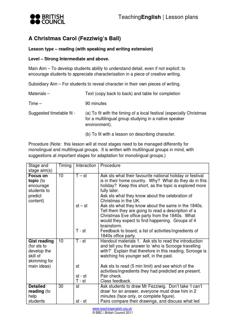A Christmas Carol - Lesson Plan - 0 | PDF | Language Arts & Discipline