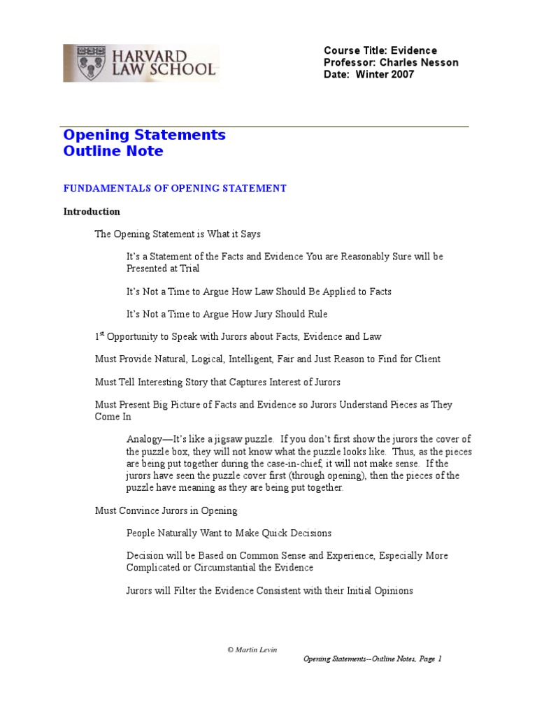 Opening Statements | Burden Of Proof (Law) | Evidence
