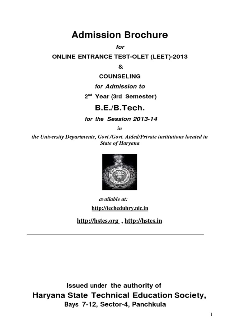 Haryana LEET 2013 Admission Guide | PDF | University And College Admission | Vocational Education
