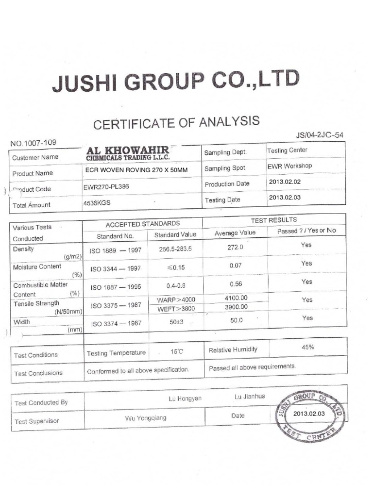 Raw Material Certificates | PDF