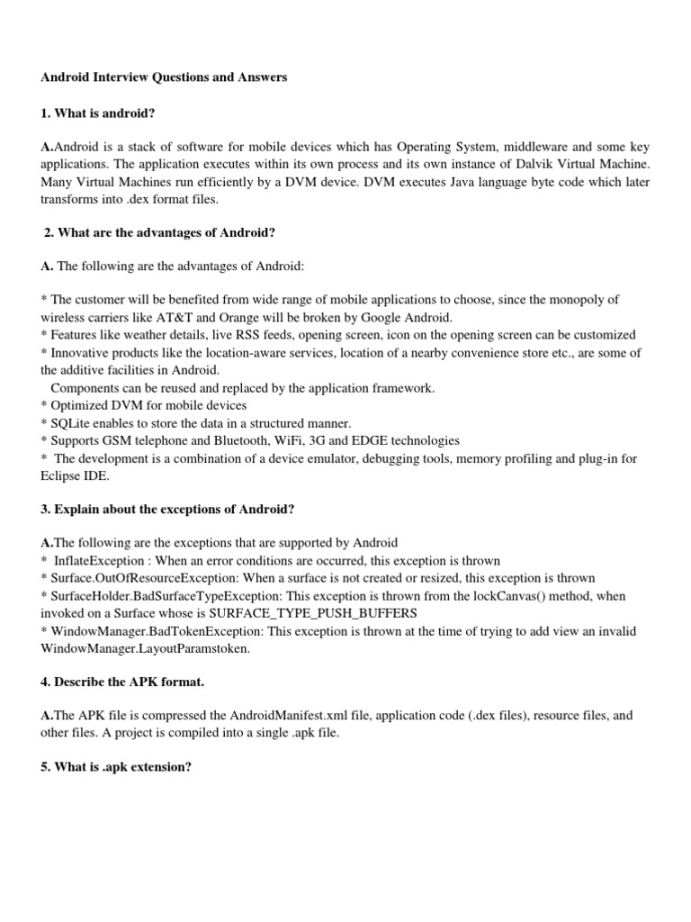 Android Interview Questions, NKNKJN | PDF | Android (Operating System ...