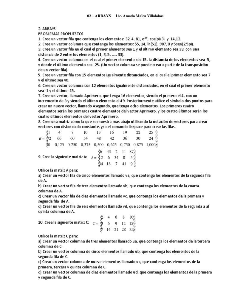 02 Arrays Ejercicios | PDF | Estructura de datos de matriz | Matriz ...