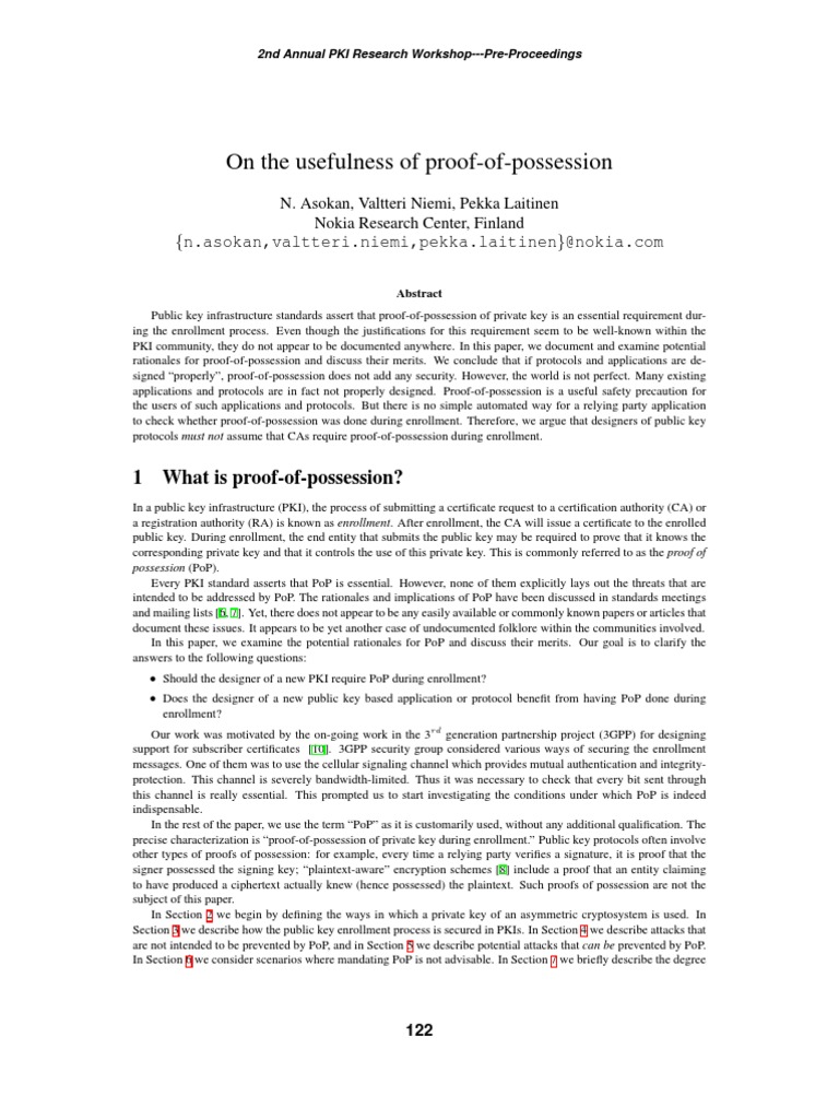 On The Usefulness of Proof-Of-Possession | PDF | Public Key ...