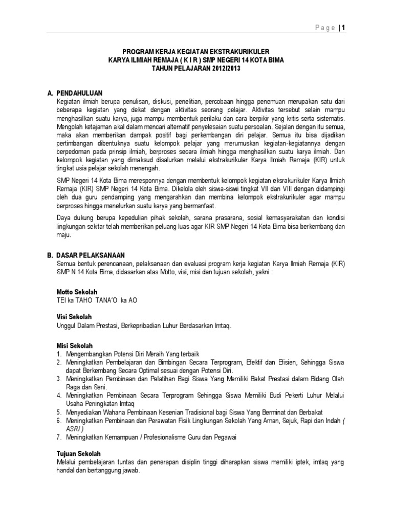 Program Kerja Kegiatan Kir | PDF