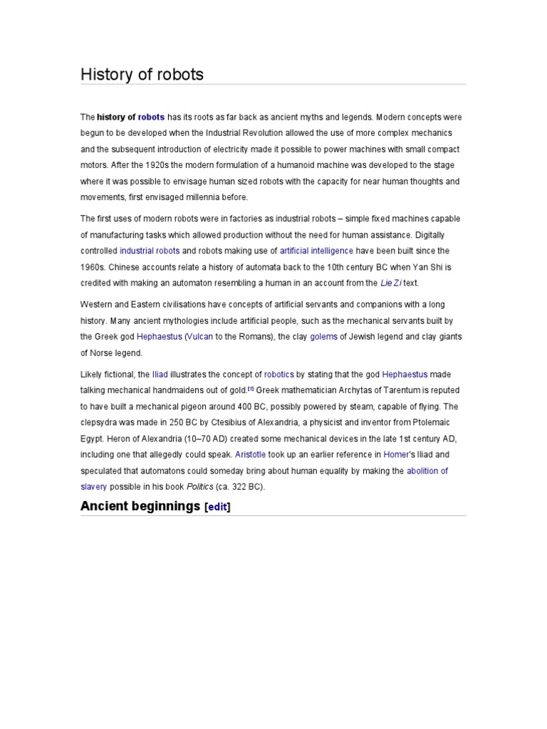 History of Robots | Download Free PDF | Areas Of Computer Science | Science