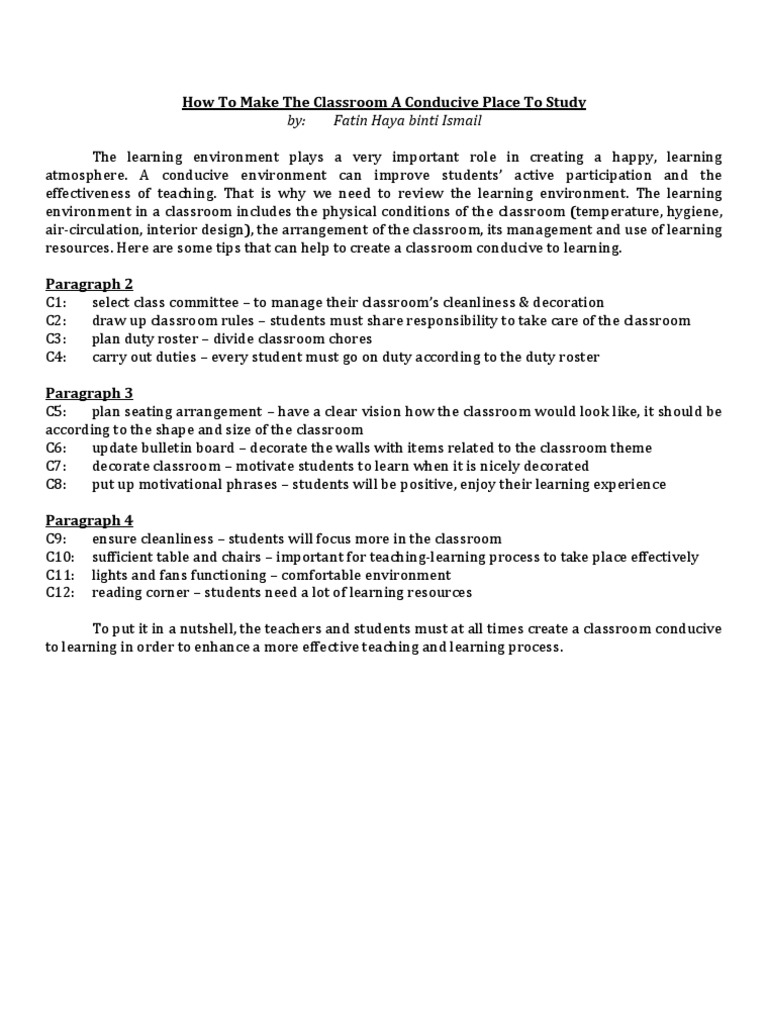 Creating a Conducive Classroom Environment | PDF