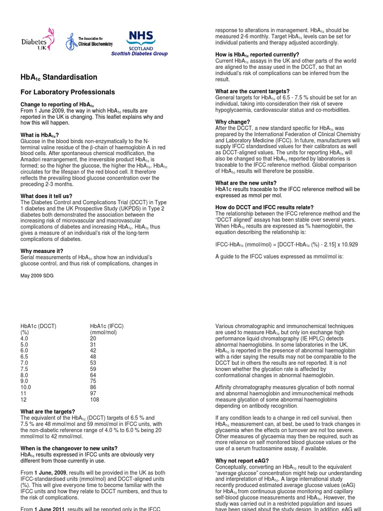 HbA1c Lab Leaflet 0509 | PDF | Glycated Hemoglobin | Disorders Of ...