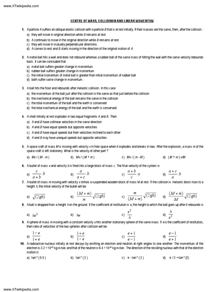 Centre of Mass Linear Momentum and Collision PDF | PDF | Collision ... Centre of Mass Linear Momentum and Collision PDF | PDF | Collision ...