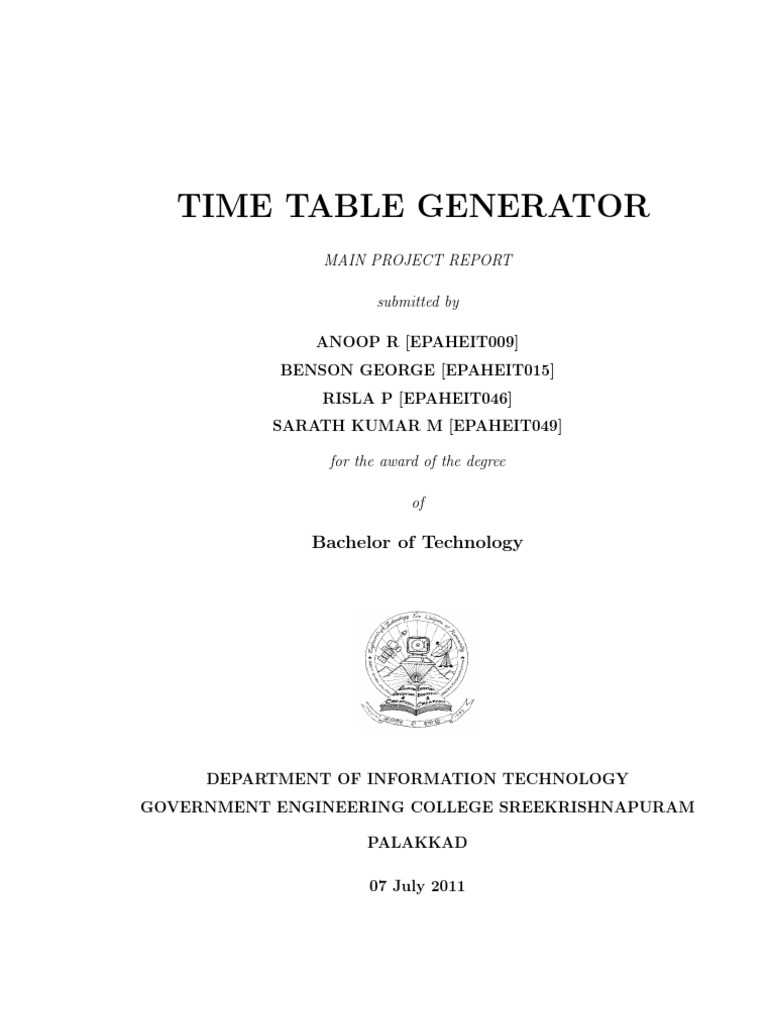 Time Table Generator | PDF | Linear Programming | Databases
