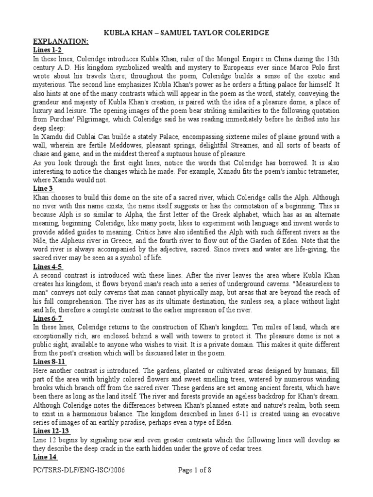 Kubla Khan | PDF | Samuel Taylor Coleridge