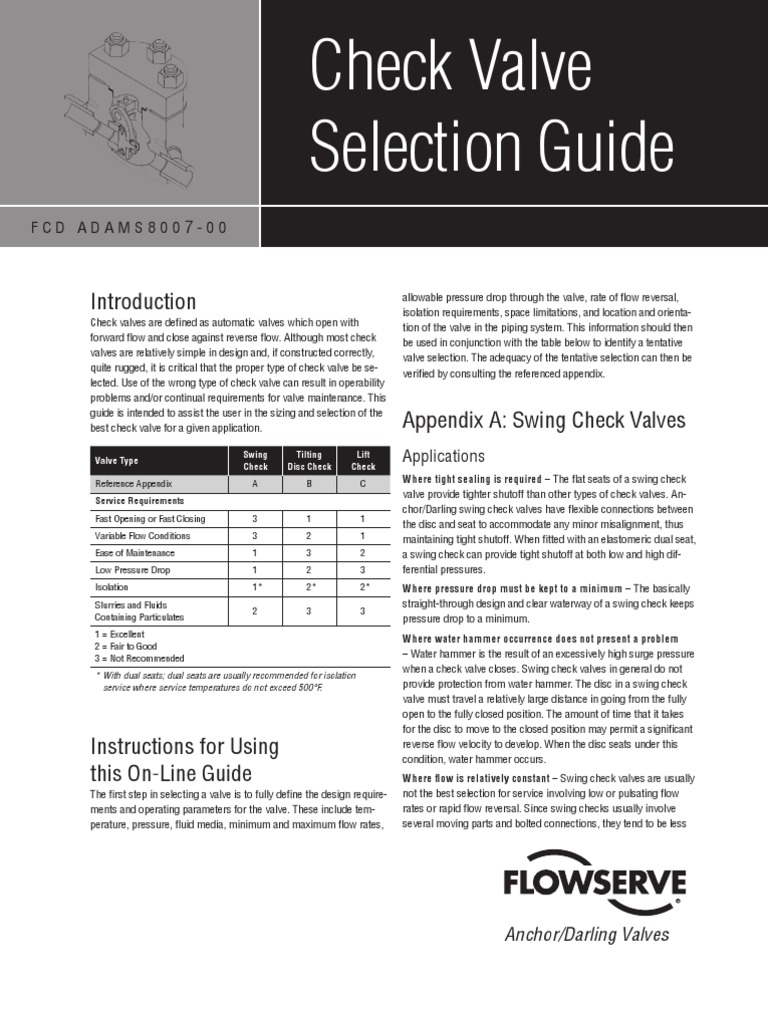Check Valve Selection Guide: FCD ADAMS8007-00 | Download Free PDF ...
