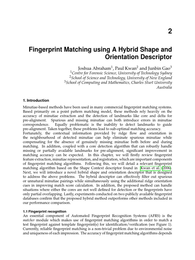 Fingerprint Matching Using A Hybrid Shape and Orientation Descriptor (Addendum) | PDF | Applied ...