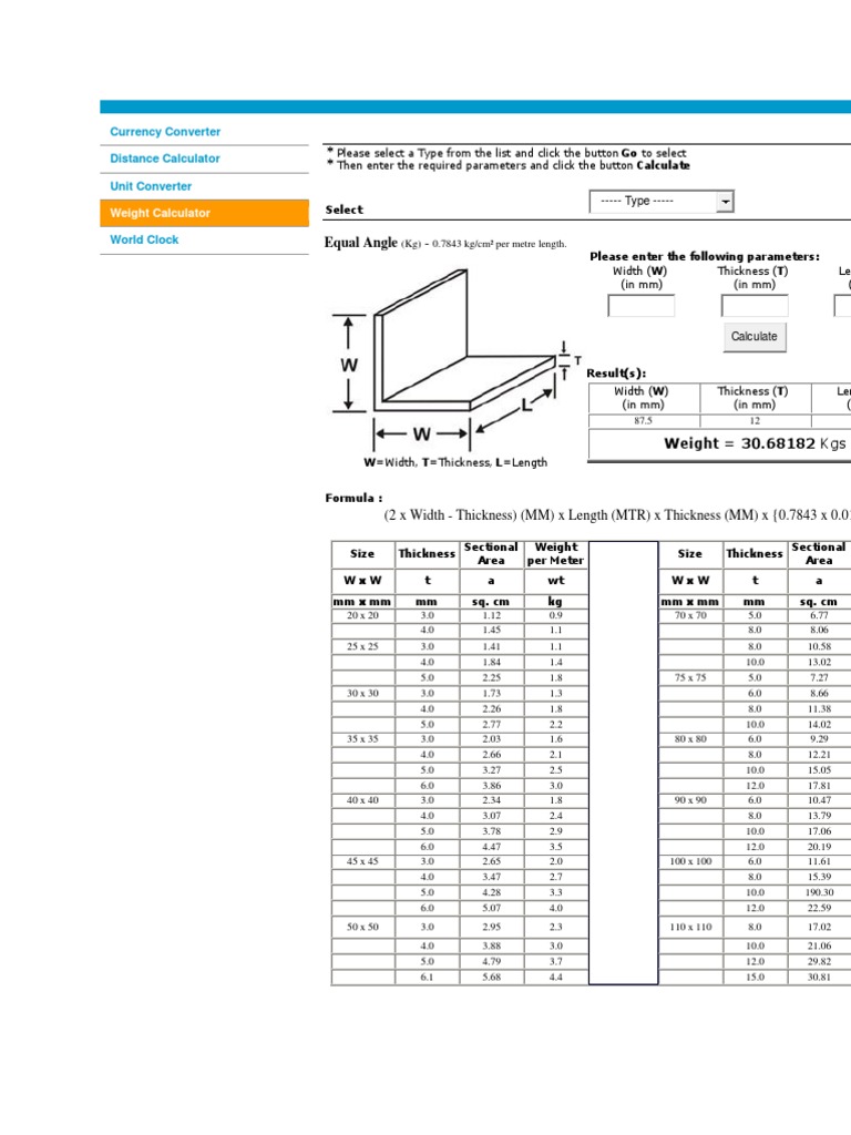 Anlge Bar Weight Computation | PDF | Metre | Deep Foundation