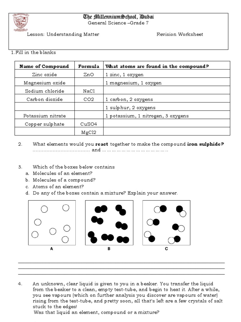 Understanding Matter Revision Worksheet | PDF