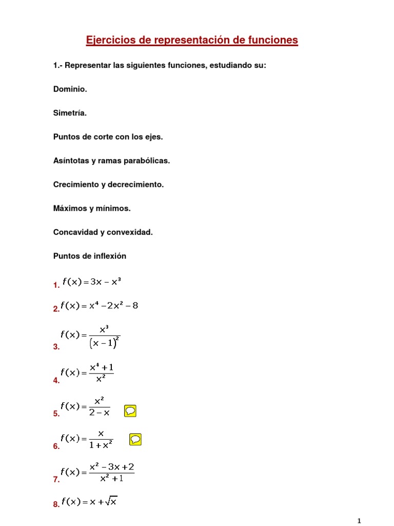 Ejercicios de Representacion de Funciones2 | PDF | Asíntota | Conjunto convexo