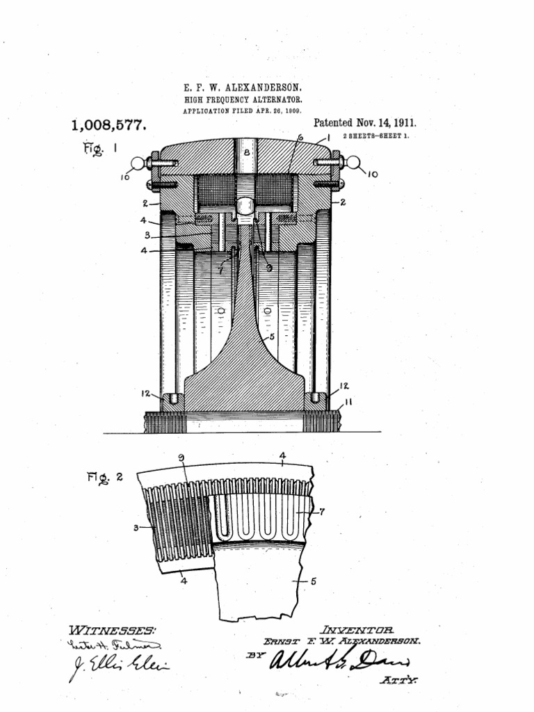 High Frequency Alternator US Patent 1,008,577 | PDF