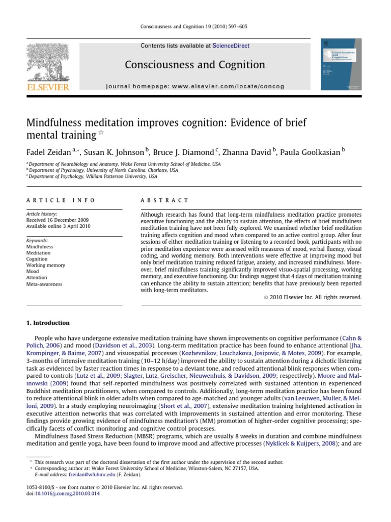 Consciousness and Cognition: Fadel Zeidan, Susan K. Johnson, Bruce J ...
