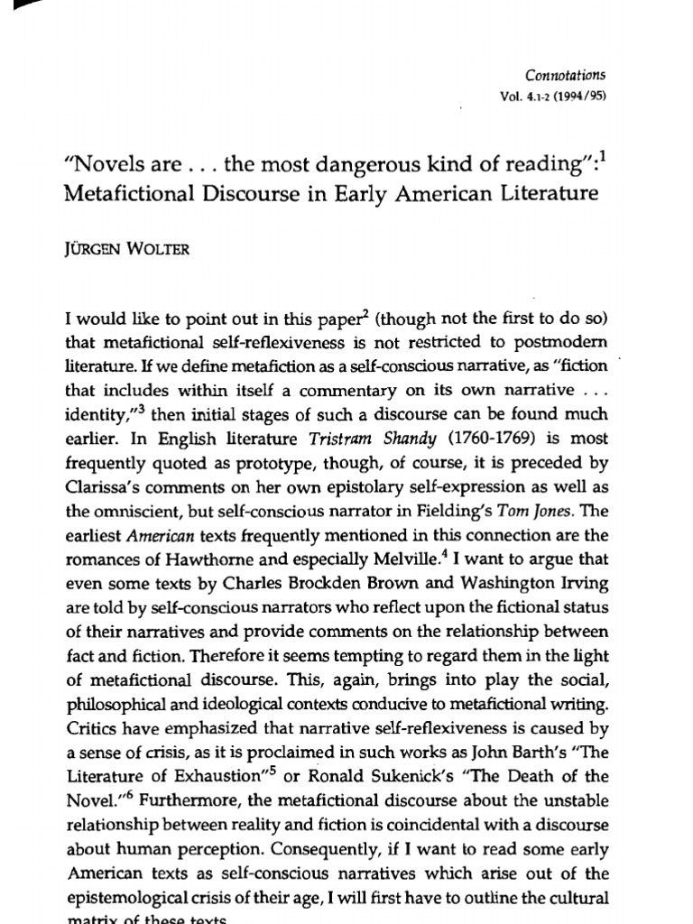 Metafictional Discourse in Early American Literature | PDF | Washington ...