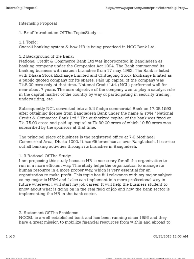 Internship Proposal-NCC Bank | PDF | Banks | Employment