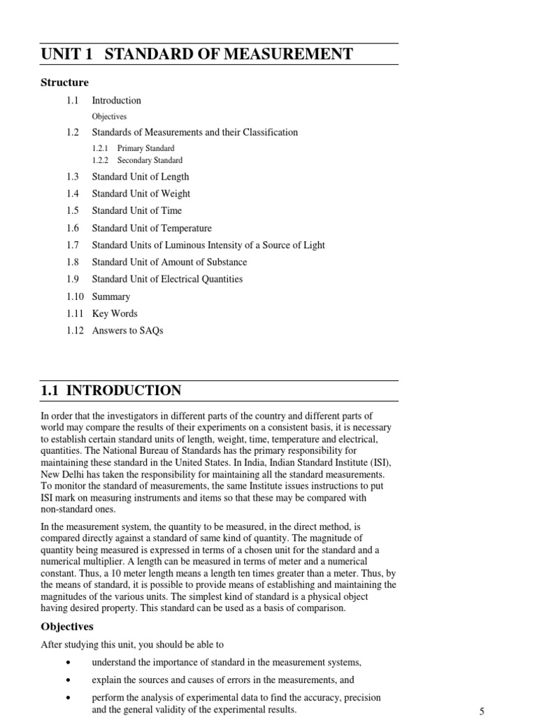 Unit 1 Standard of Measurement: Structure | PDF | Units Of Measurement ...