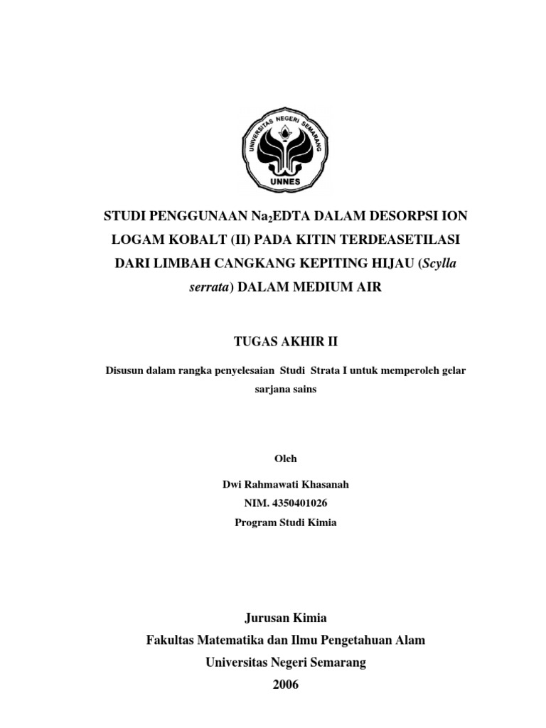 Studi Penggunaan Na Edta Dalam Desorpsi Ion Logam Kobalt (Ii) Pada ...