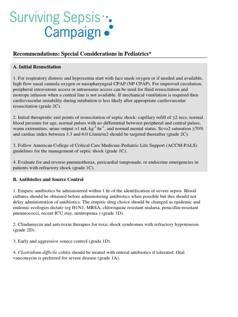 Recommendations: Special Considerations in Pediatrics : A. Initial ...