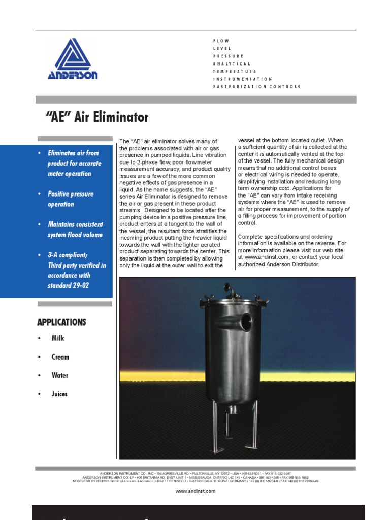 "AE" Air Eliminator: Applications | PDF | Pump | Gases
