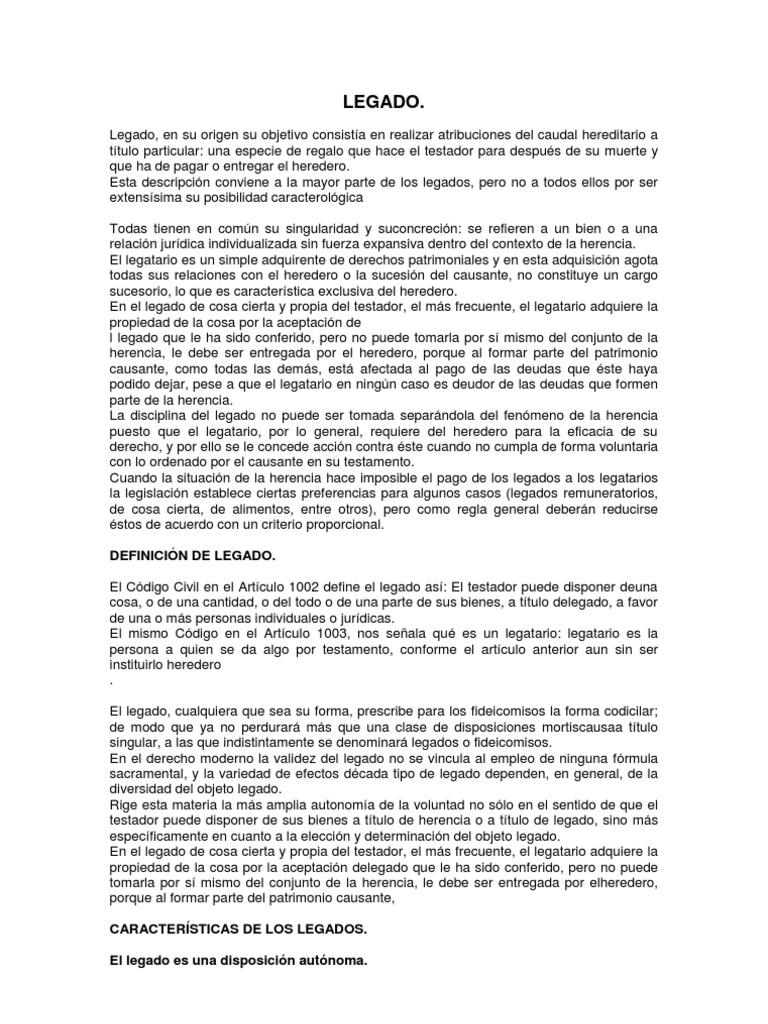Legado Caracteristicas y Concepto | PDF | Legado | Herencia
