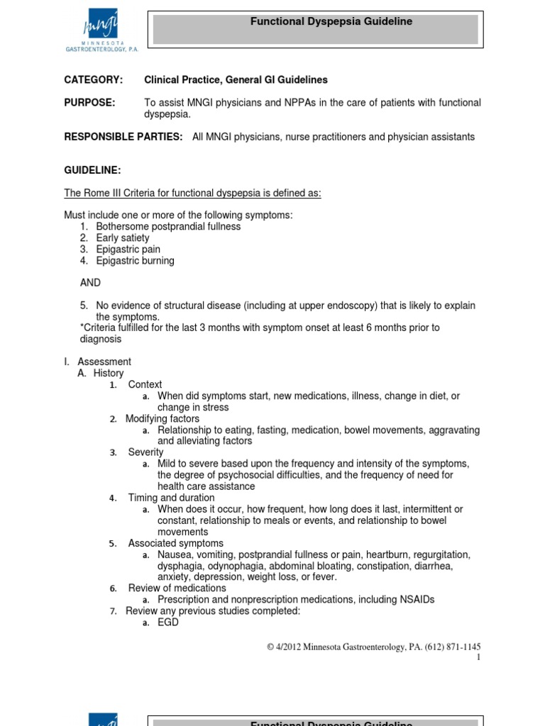 Functional Dyspepsia Guideline 4.2012 | PDF | Indigestion | Health Sciences