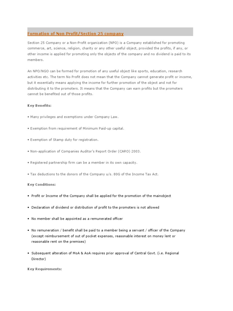 How To Form Section 25 Company | PDF | Nonprofit Organization | Board ...